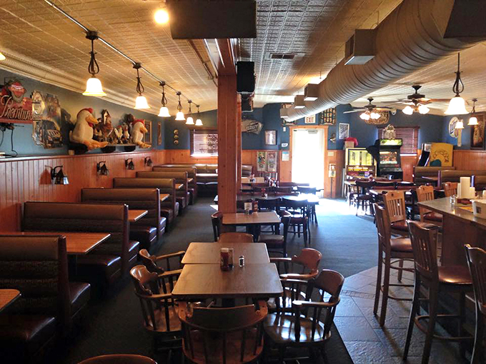 Step into comfort food heaven! The Brass Rail's interior feels like your favorite aunt's living room, if she had a penchant for feeding an army.