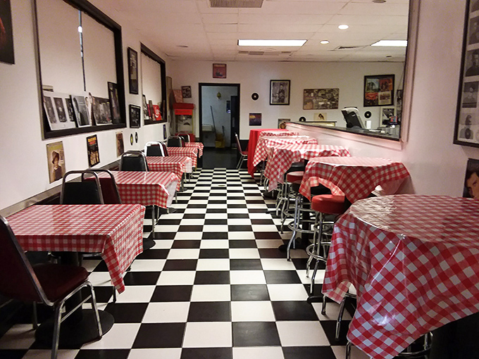 Checkered floors and gingham tablecloths? It's like someone shrunk us and popped us into a 1950s sitcom kitchen. Pass the pie, please!