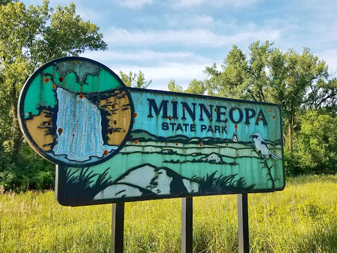 Who needs Times Square when you've got this neon masterpiece? Minneopa's sign: where retro meets Mother Nature.
