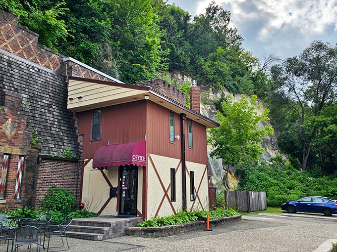 Step into the office, where the past meets present. This unassuming entrance holds the key to a subterranean world of wonder.