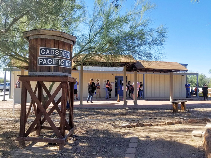All aboard the nostalgia express! This water tower marks the entrance to a world where childhood dreams chug along in spectacular miniature.