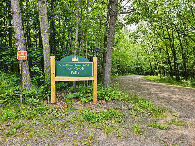 "You are entering awesome territory!" This sign might as well say. Lost Creek Falls welcomes hikers with a promise of natural wonders ahead.