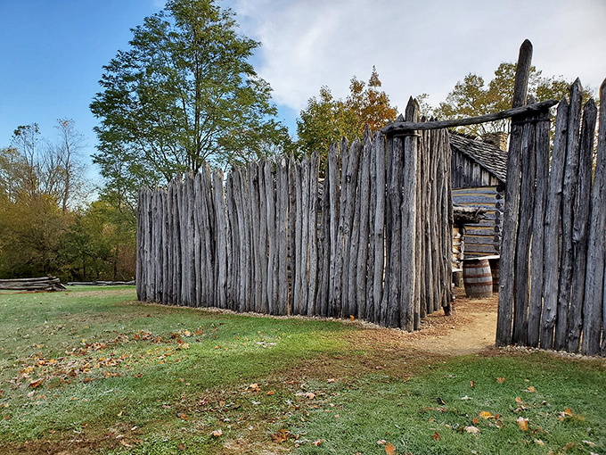 Fort Knox? More like Fort Logs! This wooden wall might not stop a tank, but it sure kept the settlers safe from arrows and musket balls.