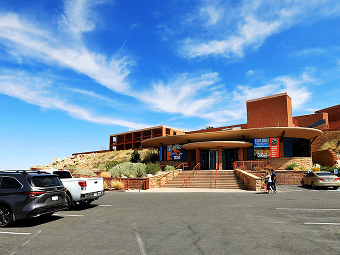 Welcome to Earth's coolest impact site! This visitor center looks ready to host both curious tourists and undercover Men in Black agents.