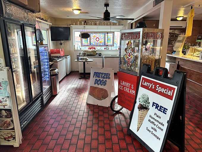 Welcome to flavor paradise! Larry's interior is a whimsical wonderland where diet plans come to retire and taste buds go to party.