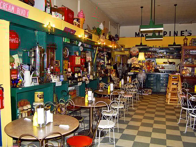 Nostalgia overload! This diner's interior is a treasure trove of vintage memorabilia that'll make you want to do the twist.