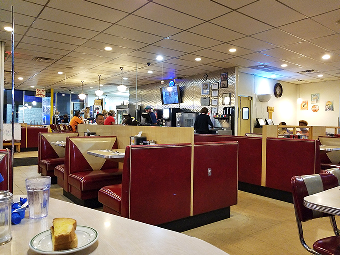 Step into a Norman Rockwell painting come to life. Red vinyl booths and chrome accents set the stage for culinary nostalgia.