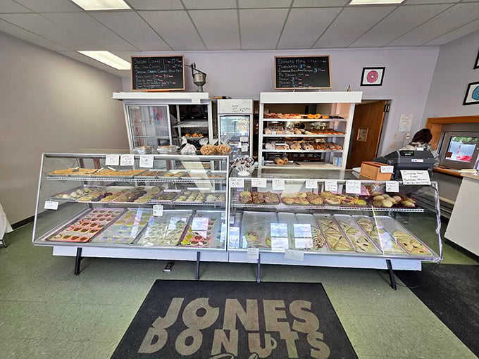 Sweet treasure awaits! The display case at Jones isn't just a showcase &ndash; it's a museum of edible art where calories don't count.