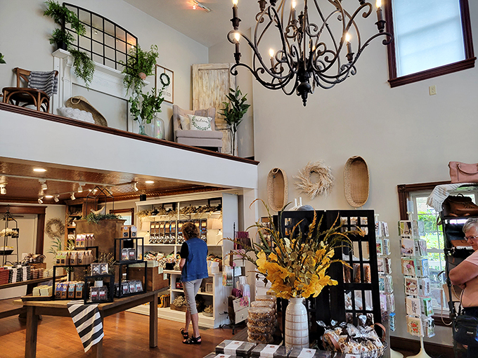 Step inside and prepare for sensory overload! This charming interior is where Willy Wonka meets Joanna Gaines, with a dash of chocolate-scented magic.