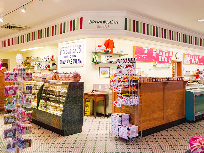 Step into a time machine of treats! This retro wonderland is where Willy Wonka meets Main Street USA.