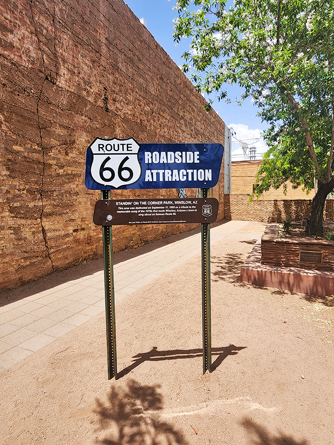 Route 66 meets rock 'n' roll royalty. This sign marks the spot where nostalgia and wanderlust collide, creating a roadside attraction that's music to any traveler's ears.