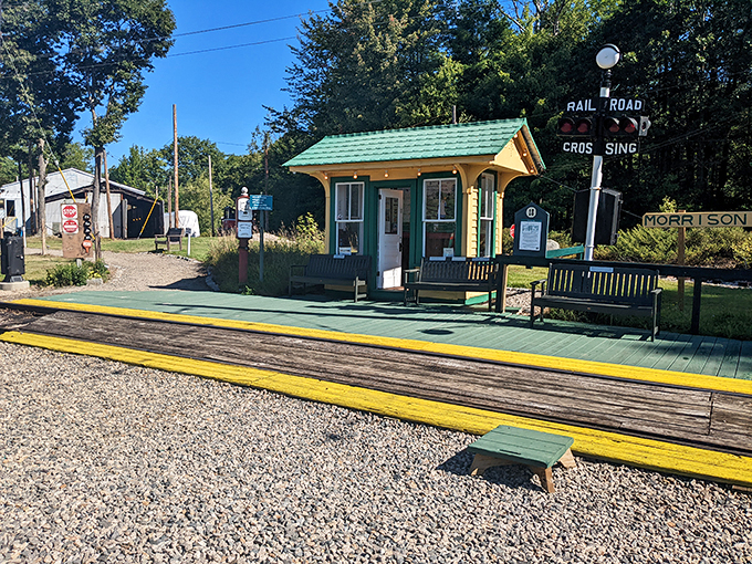 Step right up to this quaint little station! It's like walking onto the set of a Norman Rockwell painting, complete with that "waiting for the 3:10 to Yuma" vibe.