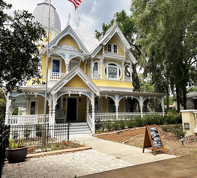 Welcome to the yellow brick road of Mount Dora! This porch is practically begging you to sit a spell and sip some sweet tea.