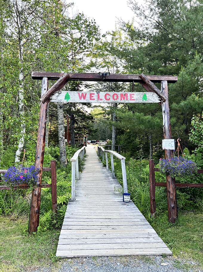 "Welcome to the woods!" This entrance is like a portal to Narnia, minus the talking animals, but with plenty of axe-wielding action.
