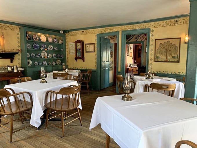 Step into a Norman Rockwell painting come to life. This cozy dining room whispers tales of centuries past with every creaky floorboard.