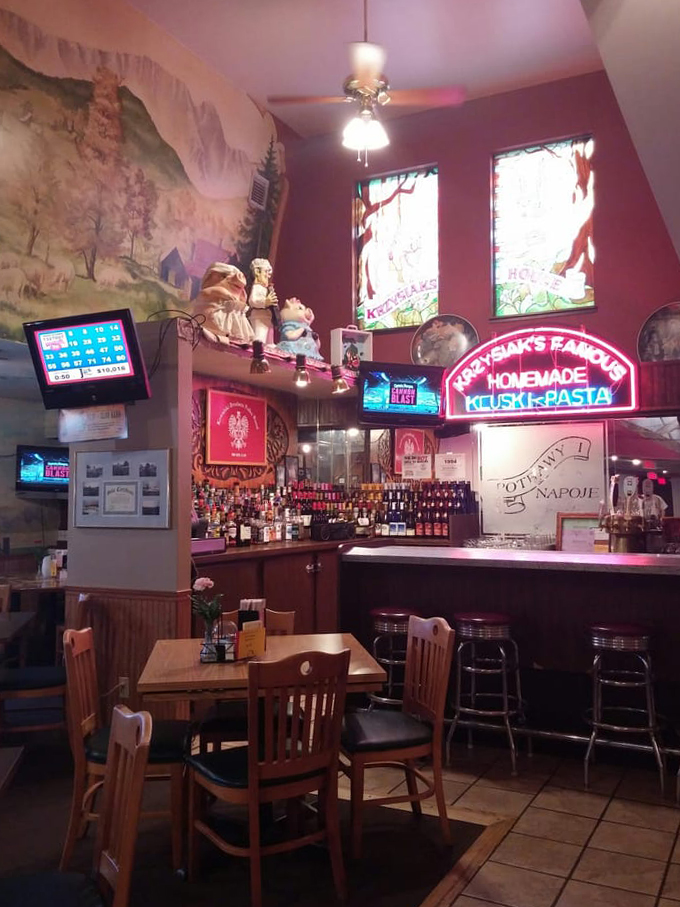 Step inside and let the neon glow guide you to a world where calories don't count and pierogis reign supreme.