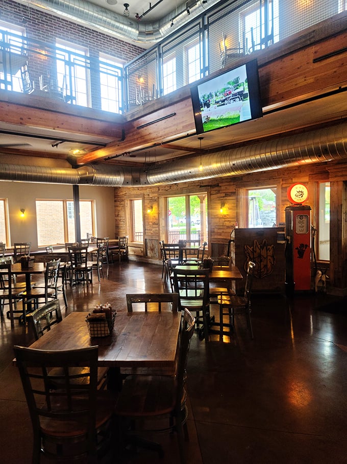 Step into a carnivore's paradise! High ceilings, exposed beams, and the promise of meaty delights &ndash; it's like Architectural Digest met a pitmaster.