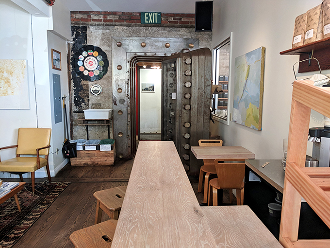 Step into a time machine disguised as a cafe! That vault door isn't guarding gold, but something even more precious: mouthwatering meals.