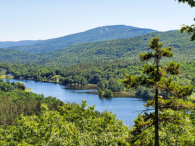 Who needs a postcard when you've got this view? Echo Lake nestles into the Green Mountains like a sapphire in an emerald crown. Vermont's version of a screen saver, folks!