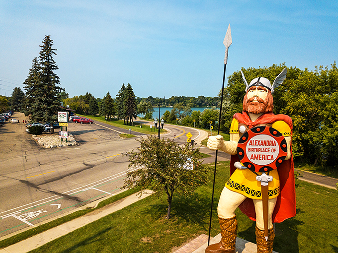 From this angle, Big Ole looks ready to step off his pedestal and explore. Watch out, Columbus &ndash; there's a new discoverer in town!