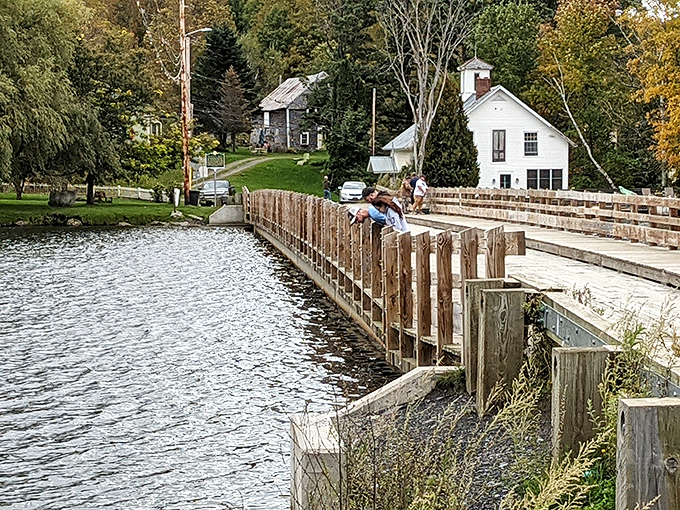 Where else can you find motorcyclists and pedestrians sharing a gently bobbing wooden highway? Only in Vermont!