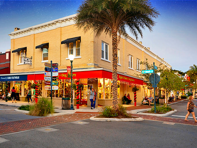 Mount Dora's main street: Where Norman Rockwell meets Jimmy Buffett. This charming scene could melt even the Grinch's heart faster than Florida sunshine.