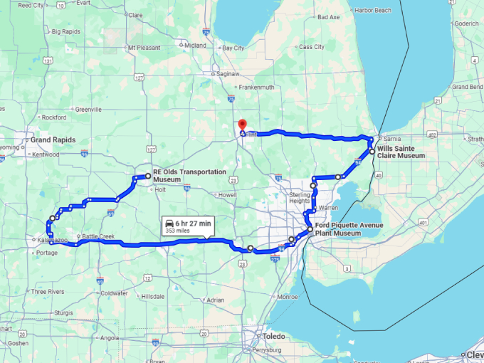 25 michigan automative museums map