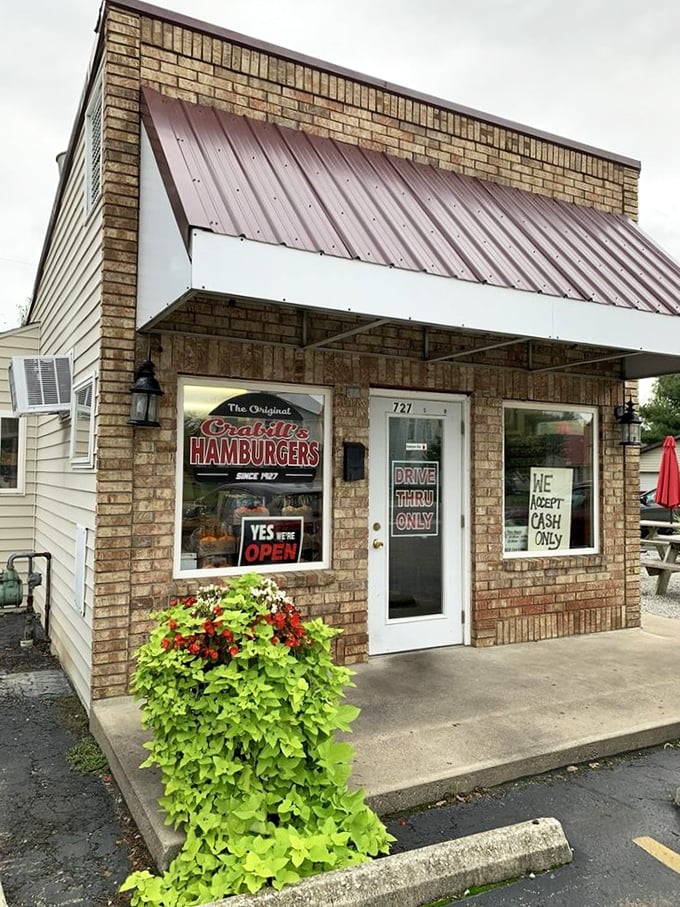 Road trip rule #1: Always stop at the unassuming brick building with "HAMBURGERS" on the window.