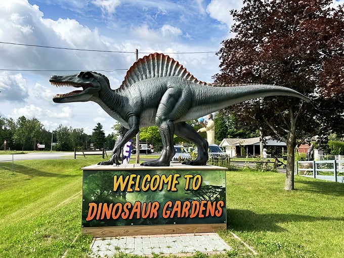 Welcome to Dino-topia! Dinosaur Gardens' entrance is like Jurassic Park meets Mayberry &ndash; charming, quirky, and delightfully prehistoric.