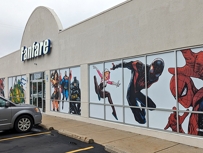 Pow! Zap! Boom! Fanfare's exterior is like a comic book come to life, beckoning you into its colorful realm.