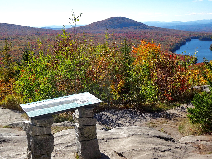 Who needs binoculars? This summit view is nature's IMAX, with Groton State Forest as the main feature.