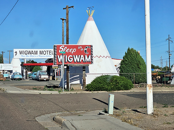 Concrete teepees meet mid-century charm. It's like the Flintstones vacationed in the '50s and left their accommodations behind.