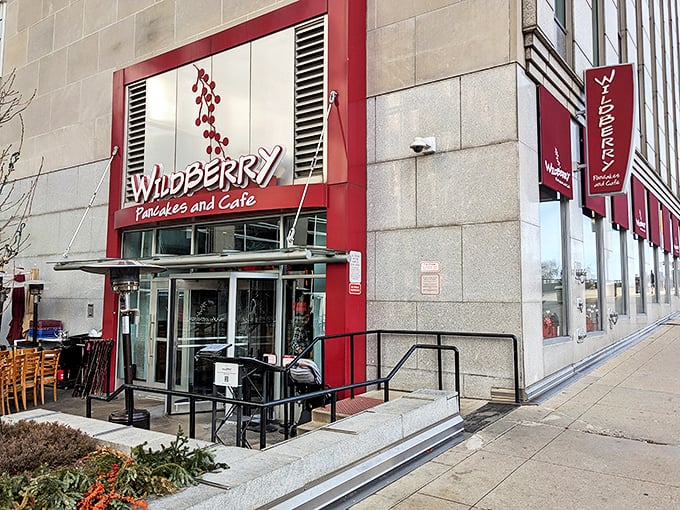 Berry good morning! Wildberry's vibrant awnings are like a breakfast beacon in the Windy City.