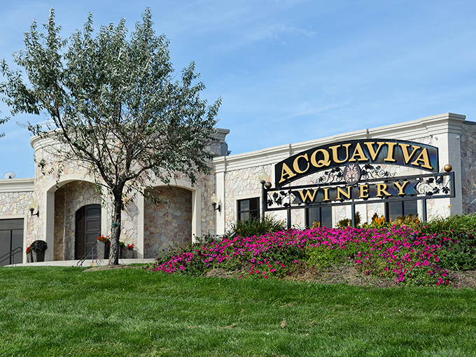 Blooming beautiful! Acquaviva's entrance bursts with color, inviting wine enthusiasts to stop and smell the... grapes?