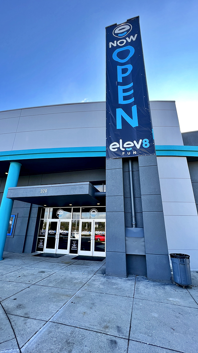 Journey's reward: Elev8 Fun rises from the asphalt, a neon oasis in the Florida landscape.
