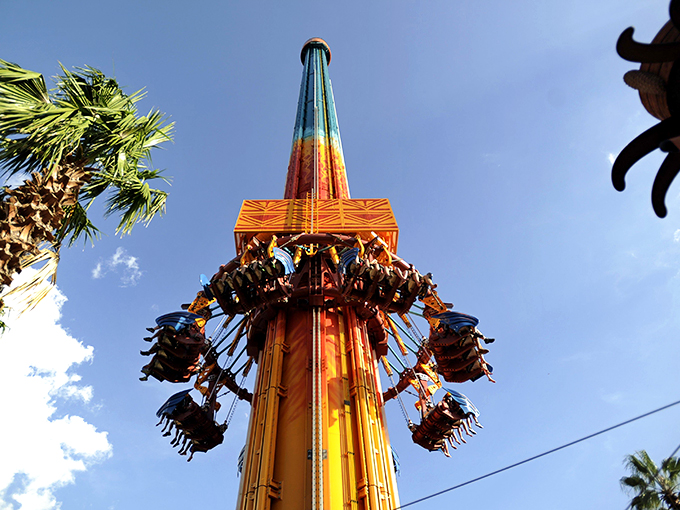 Going down? This drop tower redefines "falling with style." Buzz Lightyear would be proud.
