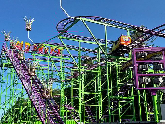 Roller coaster alert! This twisting track at Funtown Splashtown USA promises more loops than your grandma's crochet.