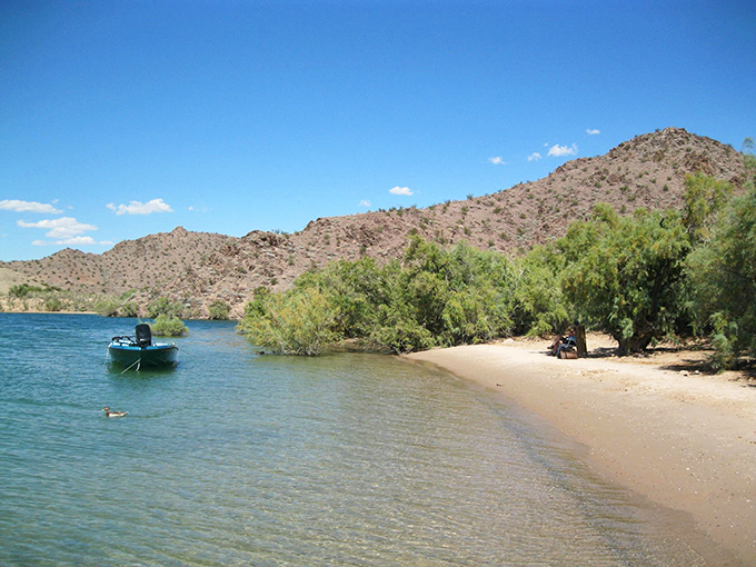 Boats bob like colorful toys in this desert oasis. Time to channel your inner captain and set sail!