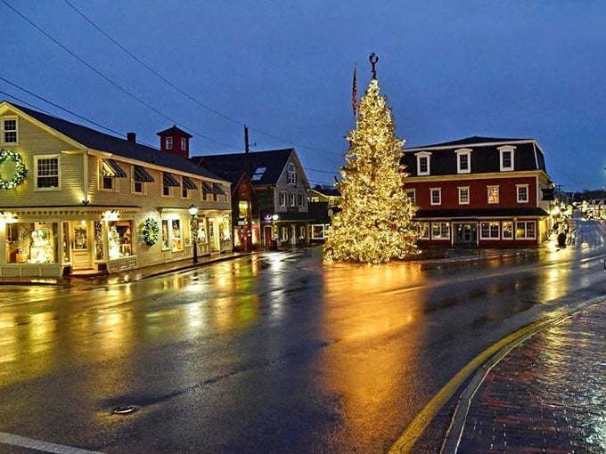 Coastal charm meets yuletide spirit in Kennebunkport, where every storefront looks like it's auditioning for a holiday card.