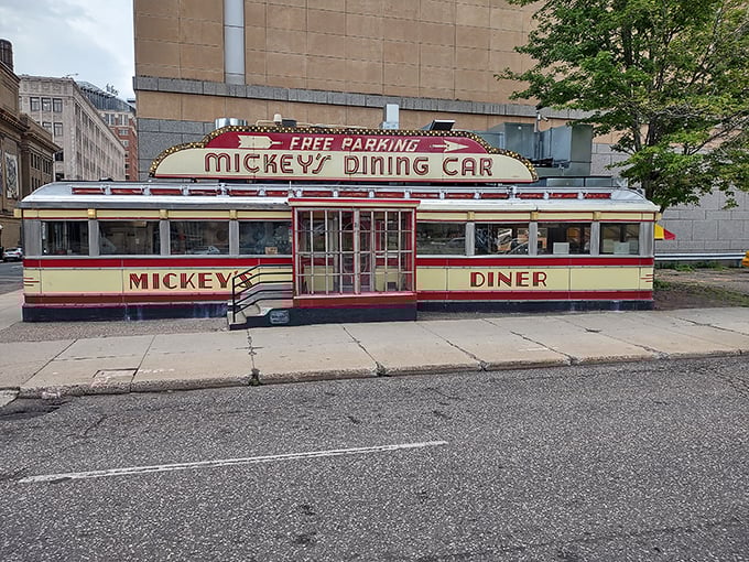 Step back in time at this Art Deco diner. The neon lights are almost as warm as the welcome you'll receive.