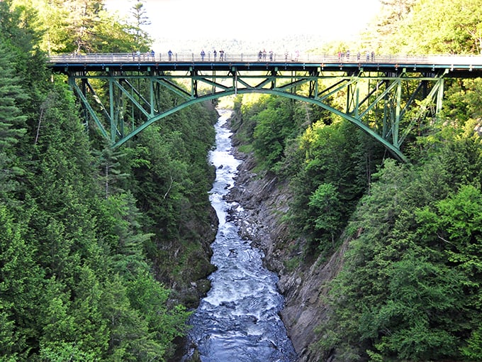 Bridge ahead: Prepare for gasps, selfies, and sudden urges to yodel into the Green Mountain abyss.