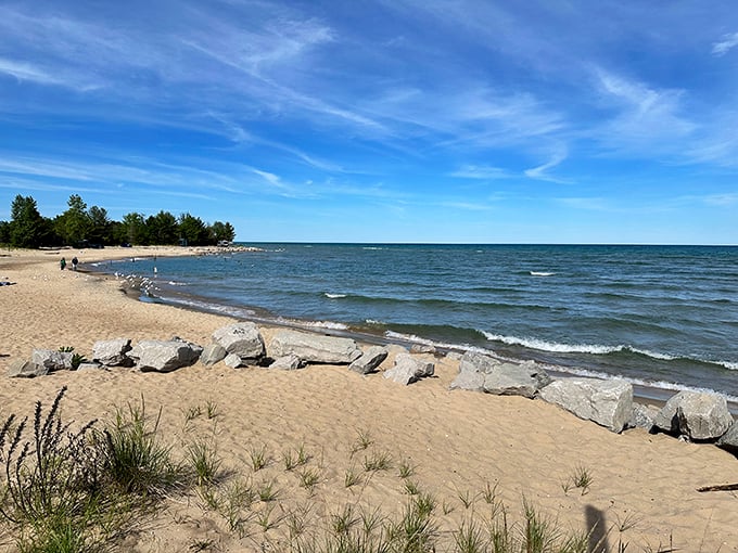 Gentle waves and shallow waters. Tawas Point: where even the most aquaphobic can play mermaid for a day.