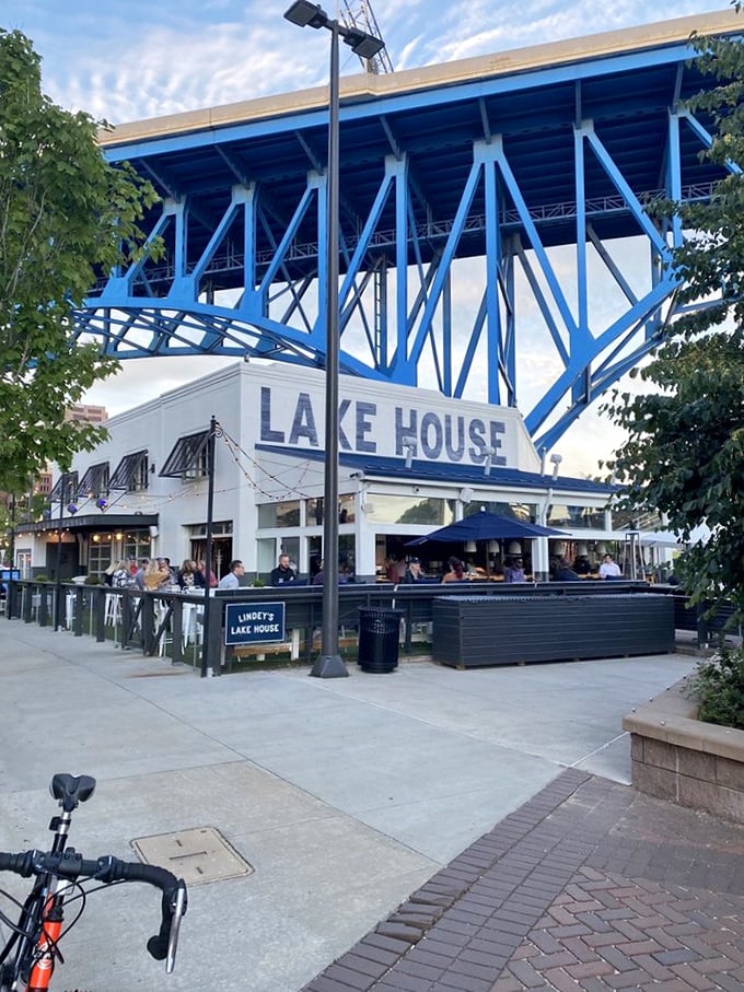 "Dinner with a view: The Lakehouse serves up steaks with a side of Cleveland skyline."