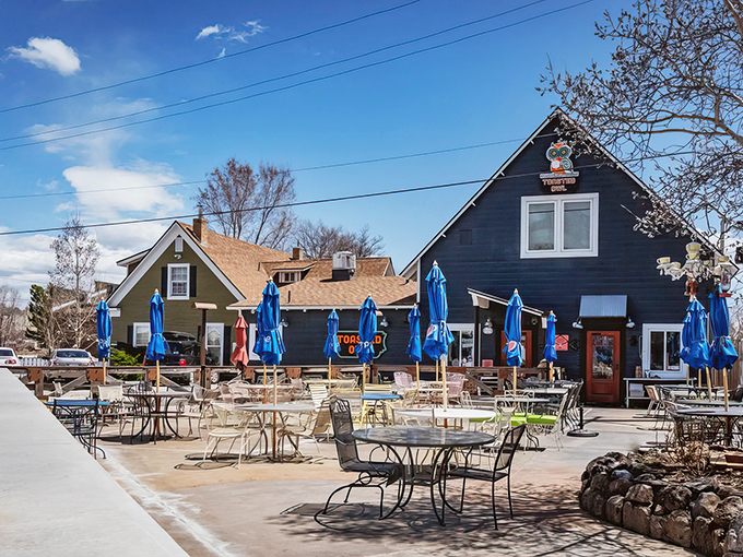 Navigate your way to nirvana. The Toasted Owl's navy exterior is like a beacon of hope for weary travelers seeking caffeinated salvation.