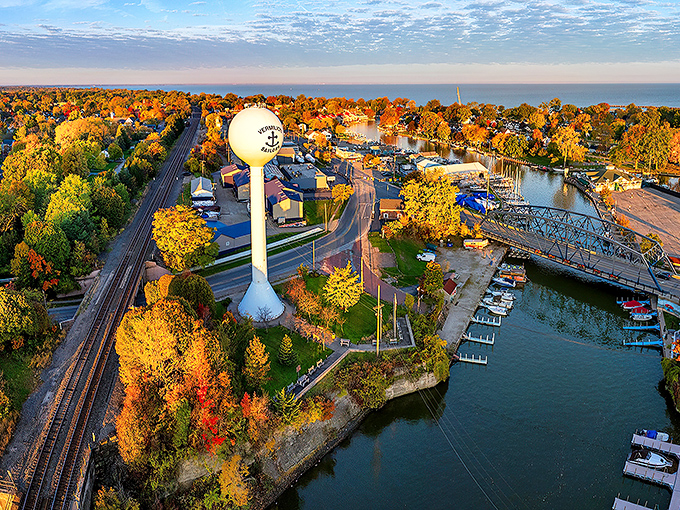 Small-town charm meets nautical dreams in Vermilion. That water tower's not compensating for anything – this place is the real deal!