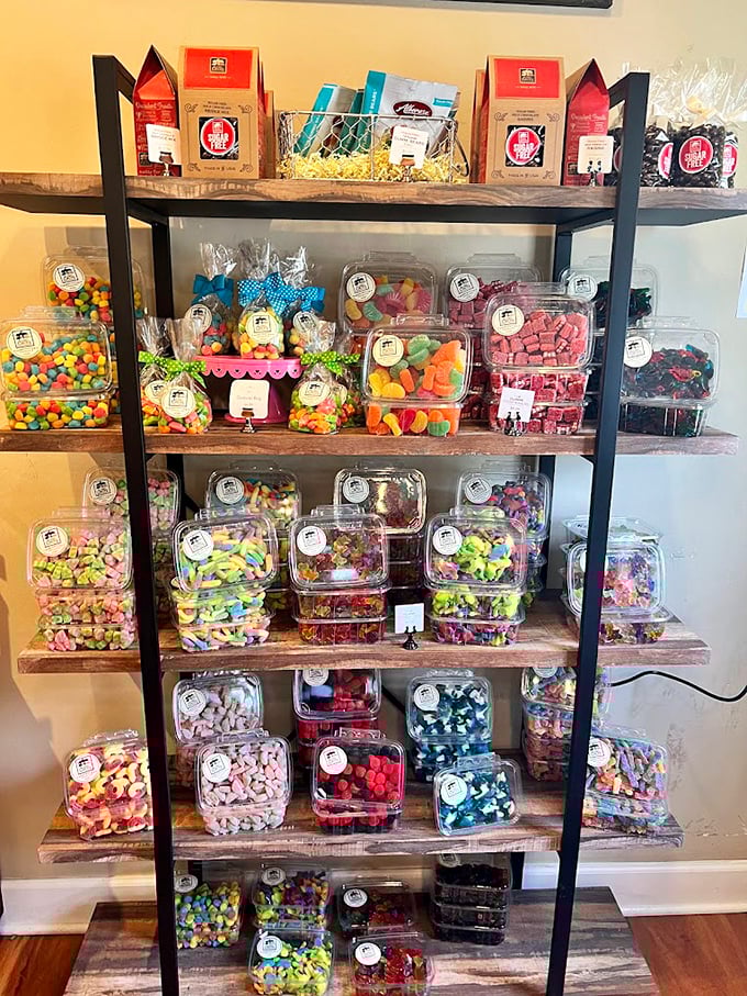 A rainbow you can actually taste! This candy display is like a box of crayons for your taste buds, each color promising a different flavor adventure.