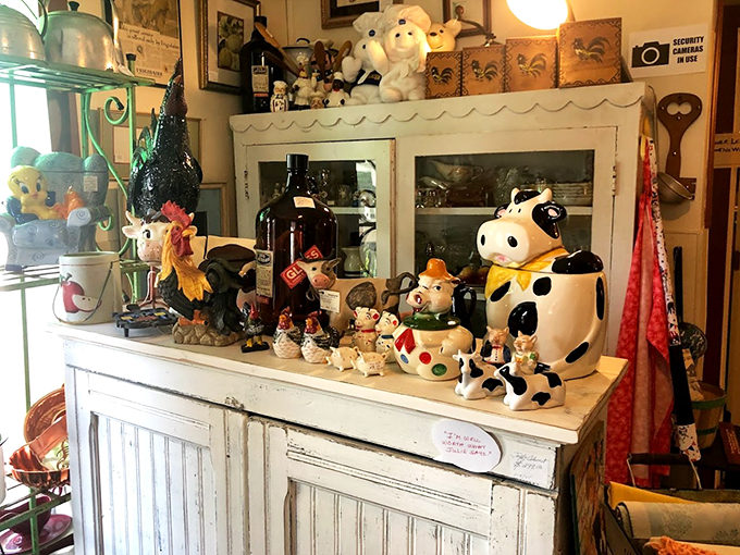 Moo-ve over, boring decor! This whimsical display of ceramic critters and collectibles is udderly charming, with a dash of farmhouse chic.