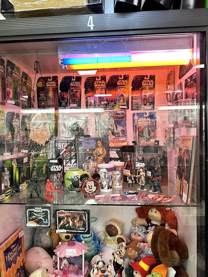 Great Scott! It's a time-traveling toy box! From Star Wars to Strawberry Shortcake, this display is giving me more flashbacks than a VH1 marathon.