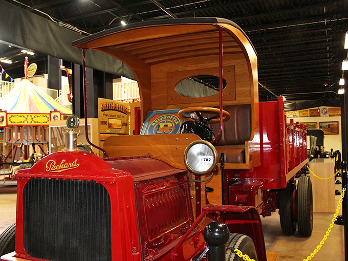 Behold the mighty Packard, the workhorse of yesteryear's carnival circuit. It's seen more miles than a traveling salesman's shoes!
