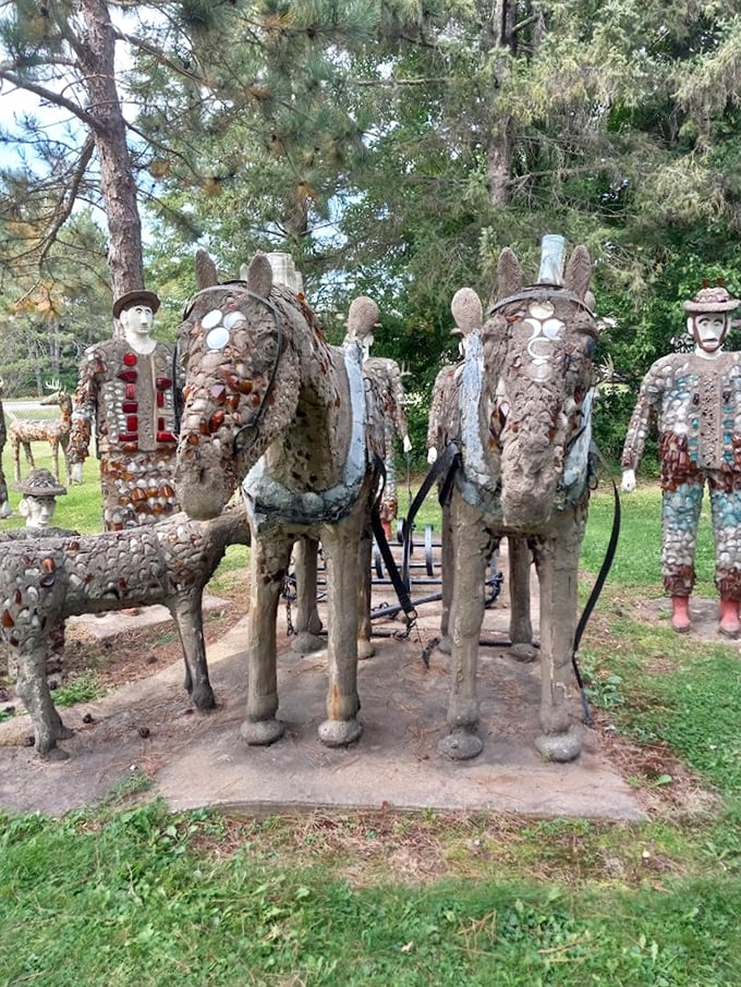 Giddy up, pardner! These stone steeds are ready to take you on the world's slowest, yet most mesmerizing, trail ride through Wisconsin's quirkiest attraction.